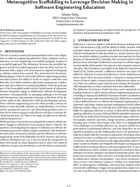Metacognitive Scaffolding To Leverage Decision Making In Software Engineering Education