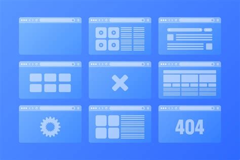 웹 브라우저 창 도구 표시판과 검색 필드가 있는 투명한 페이지 레이아웃 프리미엄 벡터