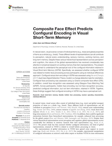 Pdf Composite Face Effect Predicts Configural Encoding In Visual Short Term Memory