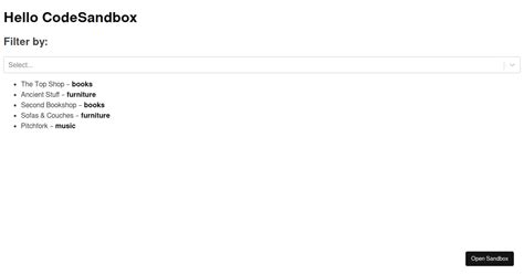 Cmarabatereact Select Filter Codesandbox