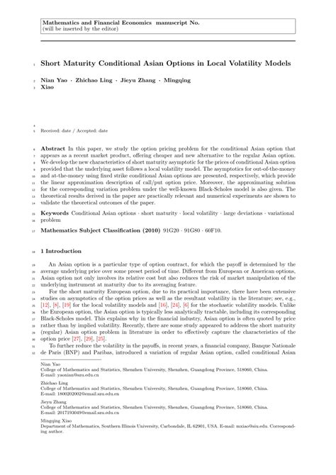 Pdf Short Maturity Conditional Asian Options In Local Volatility Models