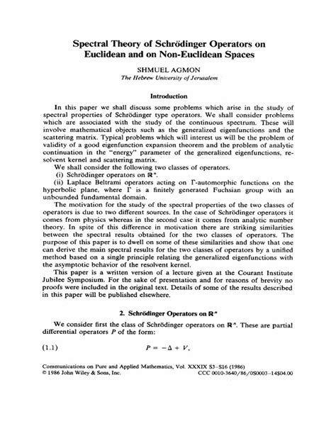 Spectral Theory Of Schrodinger Operators On Euclidean And On Non Euclidean Spaces Pdf