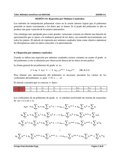 taller de métodos numéricos con matlab sesión 6 pdf mínimos