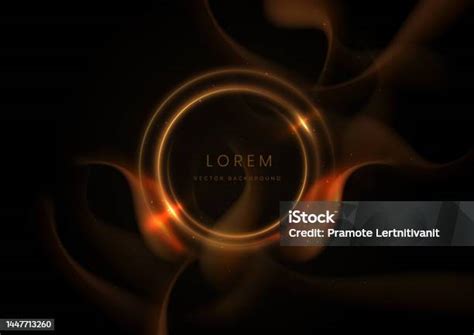 불꽃 조명 효과와 반짝임이 있는 어두운 검은색 배경에 골드 서클 프레임 고급스러움 원형에 대한 스톡 벡터 아트 및 기타 이미지 원형 호화로움 불타는 듯한 Istock