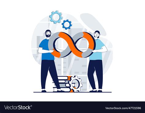 Devops Concept With People Scene In Flat Design Vector Image