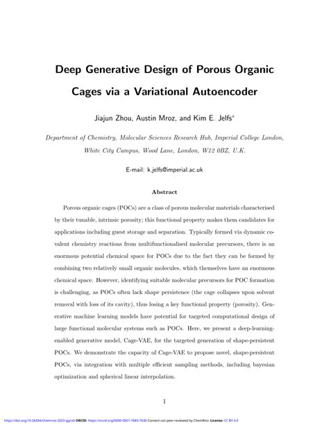 pdf deep generative design of porous organic cages via a variational