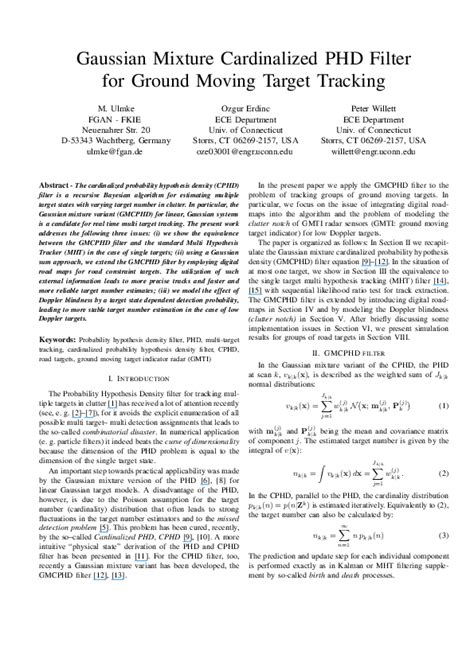 Pdf Gaussian Mixture Cardinalized Phd Filter For Ground Moving Target Tracking
