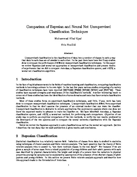 Pdf Comparison Of Bayesian And Neural Net Unsupervised Classification