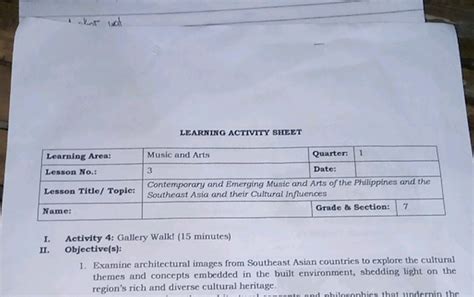 LEARWING ACTIVITY SHEET Learning Area Music StudyX