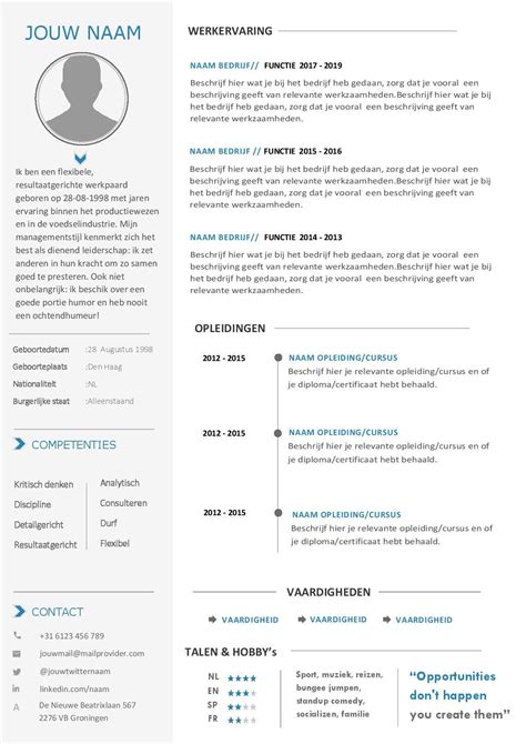 Een Overzichtelijke Moderne Cv Layout Met 2 Kolommen Cv Template Curriculum Vitae Cv Design