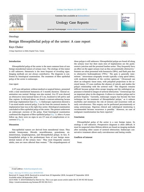 Pdf Benign Fibroepithelial Polyp Of The Ureter A Case Report