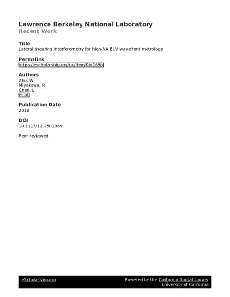 Pdf Lateral Shearing Interferometry For High Na Euv Wavefront Metrology
