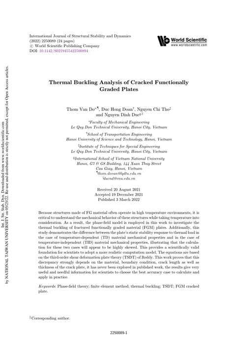 Pdf Thermal Buckling Analysis Of Cracked Functionally Graded Plates