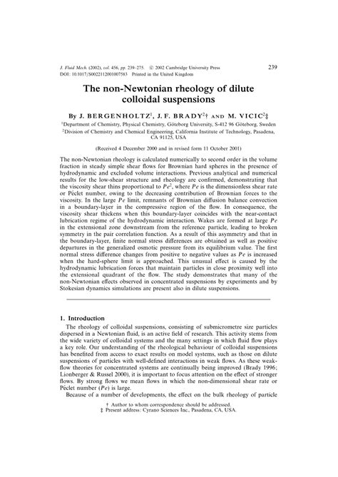 The Non Newtonian Rheology Of Dilute Colloidal Suspensions Docslib