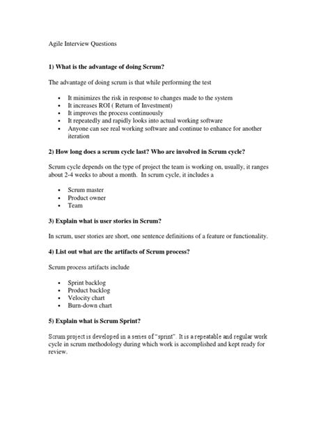 Agile Interview Questions Pdf Scrum Software Development Agile