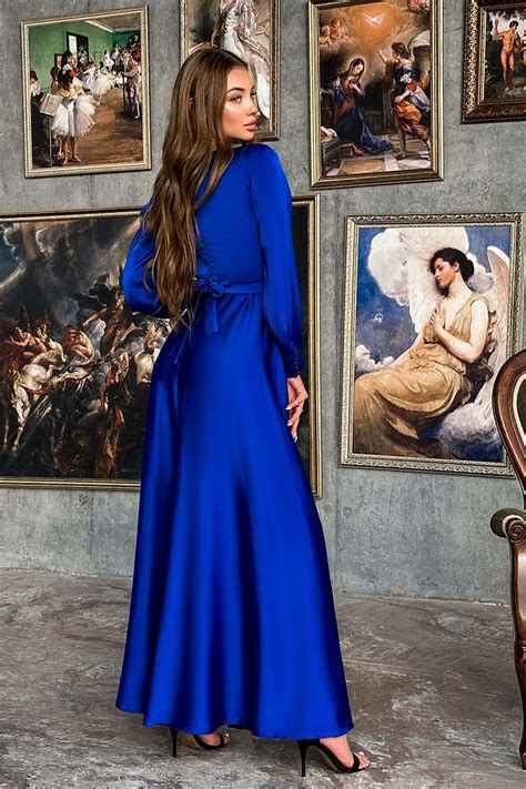 Синя вечірня сукня атлас шовк 23057