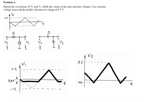 solved problem 3 sketch the waveforms of vi and v2 mark