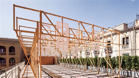 Anthony Burrills Graphics Adorn Timber Rooftop Pavilion 3kms In Barcelona