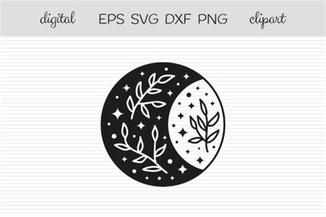Celestial Moon Phase With Leafy Branches Graphic By Starry · Creative
