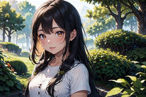 Premium Photo Anime Girl With Black Hair And Orange Eyes In The Forest