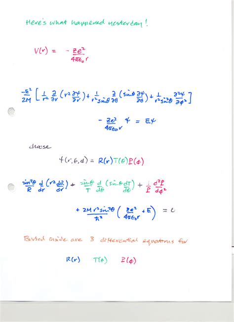 Wave Functions Eigenvalues Handwritten Notes Phy 215 Docsity
