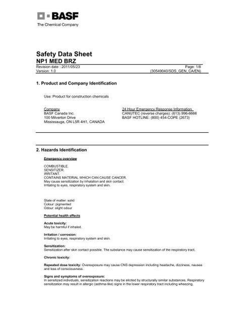 Basf Sonolastic Np1 Med Bronze Msds Brock White