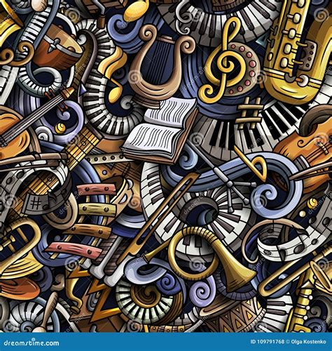 Cartoon Cute Doodles Classical Music Seamless Pattern Stock Vector