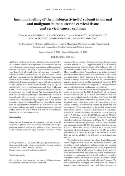 Pdf Immunolabelling Of The Inhibinactivin ßc Subunit In Normal And Malignant Human Uterine