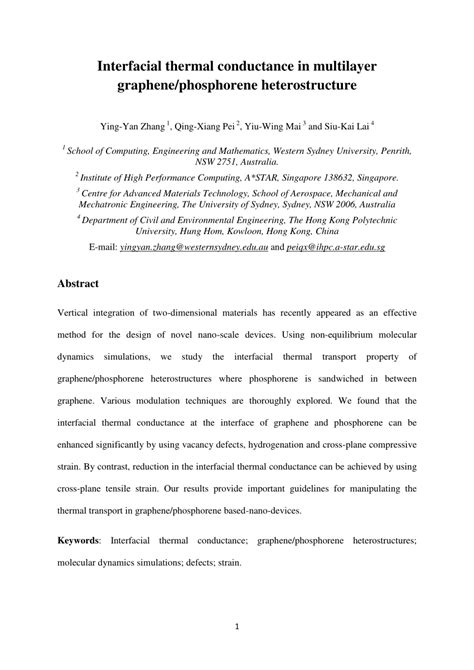 Pdf Interfacial Thermal Conductance In Multilayer Graphenephosphorene Heterostructure