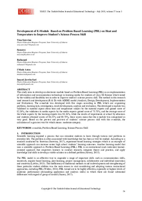 Pdf Development Of E Module Based On Problem Based Learning Pbl On