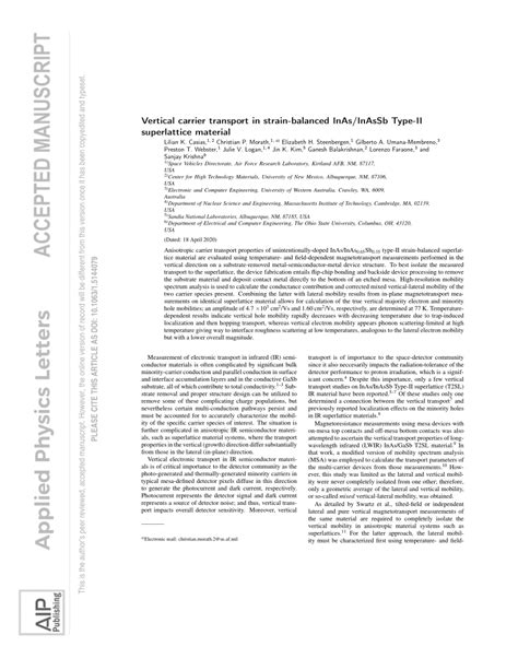 Pdf Vertical Carrier Transport In Strain Balanced Inasinassb Type Ii
