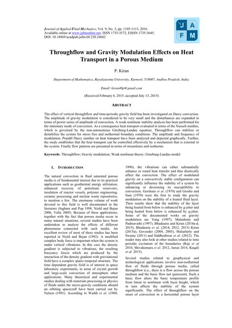 Pdf Throughflow And Gravity Modulation Effects On Heat Transport In A