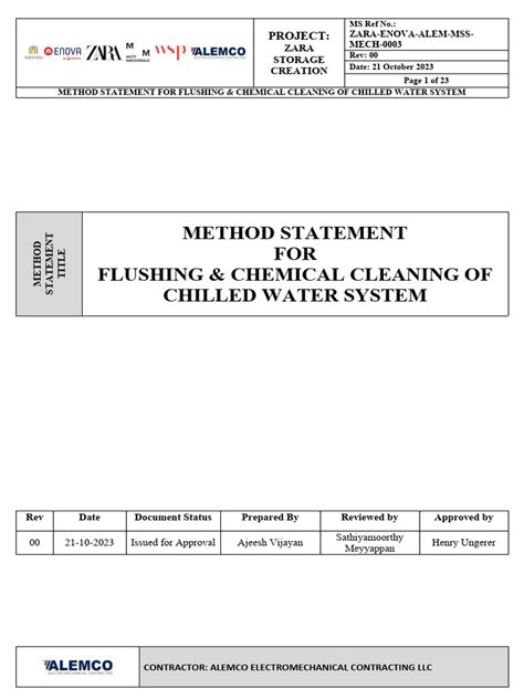 Method Statement For Flushing And Chemical Cleaning Of Chilled Water System Pdf