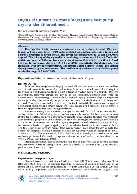 Pdf Drying Of Turmeric Curcuma Longa Using Heat Pump Dryer Under Different Media