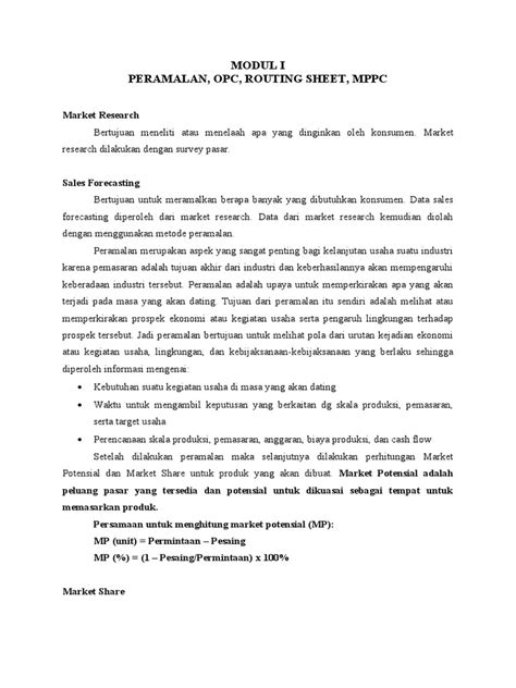 Modul I Market Potensial Kpt Opc Routing Sheet Mppc Pdf