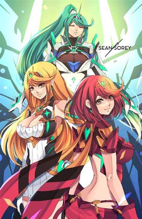 pyra, mythra, and pneuma (xenoblade chronicles and 1 more) drawn by ...