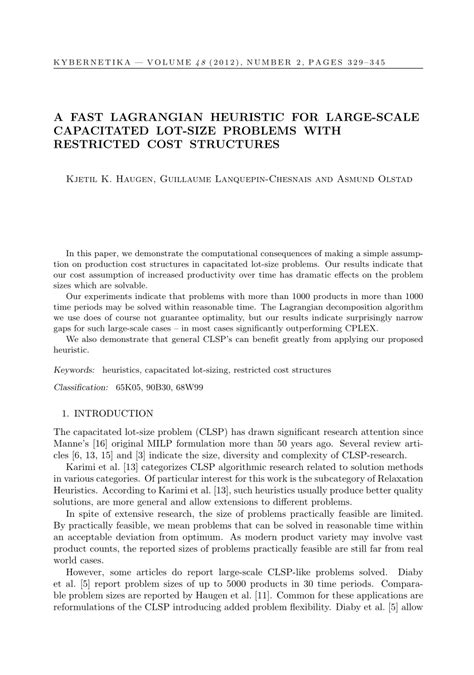 Pdf A Fast Lagrangian Heuristic For Large Scale Capacitated Lot Size