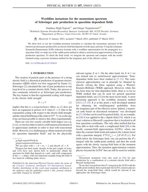 Pdf Worldline Instantons For The Momentum Spectrum Of Schwinger Pair