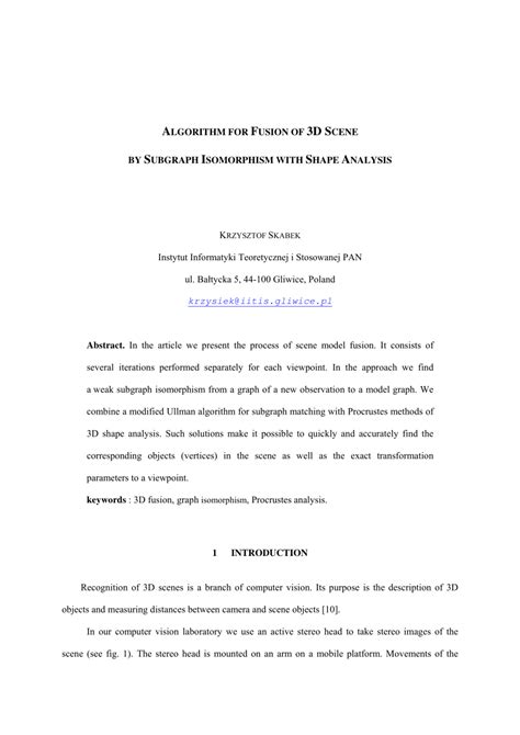 Pdf Algorithm For Fusion Of 3d Scene By Subgraph Isomorphism With Shape Analysis