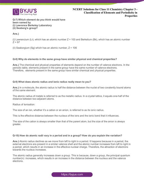 NCERT Solutions For Class Chemistry Chapter Classification Of Elements And Periodicity In