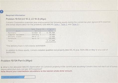 solved required information problem 10 54 lo 10 2 lo 10 3