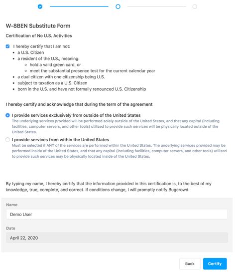 Submitting Tax Form For Non Us Person Individual Bugcrowd Docs