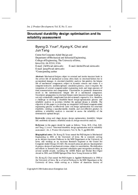 Pdf Structural Durability Design Optimisation And Its Reliability Assessment