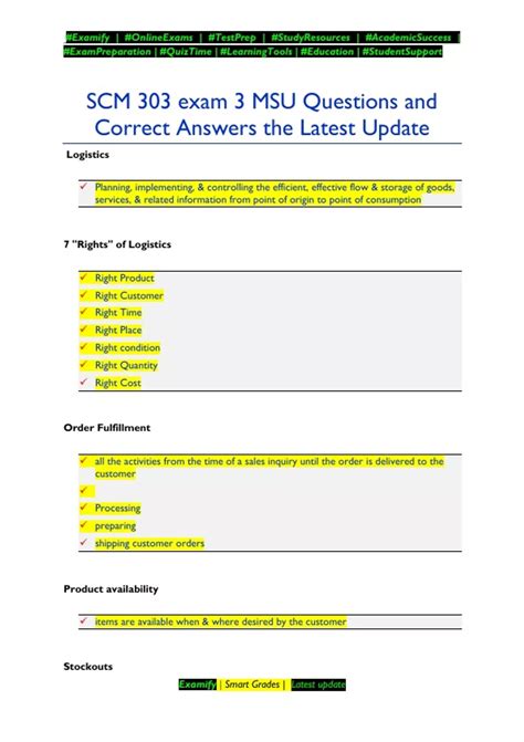 SCM 303 Exam 3 MSU Questions And Correct Answers The Latest Update SCM 303 Stuvia US