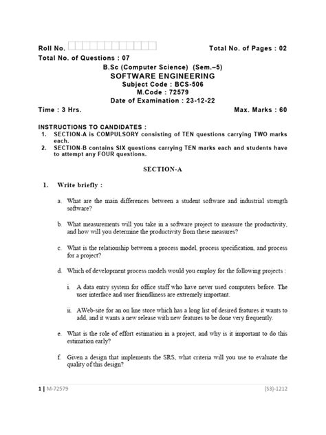 Bsc 5 Sem Cs Software Engineering 72579 Dec 2022 Pdf Software Prototyping Software