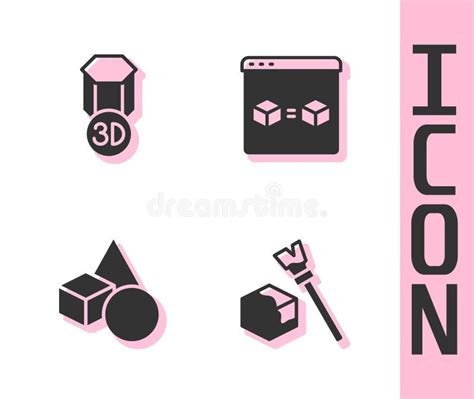 Set Isometric Cube 3d Printer Basic Geometric Shapes And Perfect Copy Icon Vector Stock