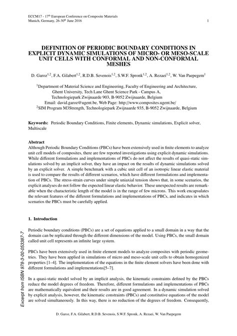 Pdf Definition Of Periodic Boundary Conditions In Explicit Dynamic Simulations Of Micro Or