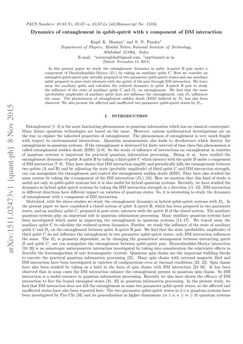 Pdf Dynamics Of Entanglement In Qubit Qutrit With X Component Of Dm