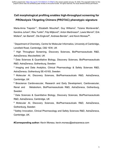 Pdf Cell Morphological Profiling Enables High Throughput Screening For Proteolysis Targeting