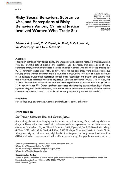 PDF Risky Sexual Behaviors Substance Use And Perceptions Of Risky Behaviors Among Criminal